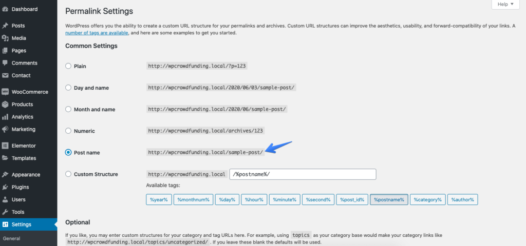 Documention Permalink Settings