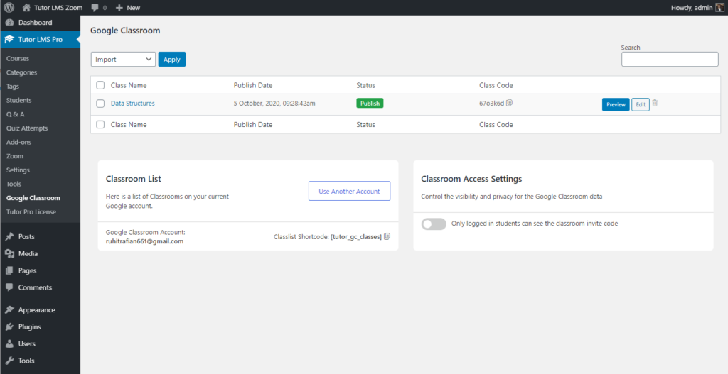 Documention | Google Classroom Integration