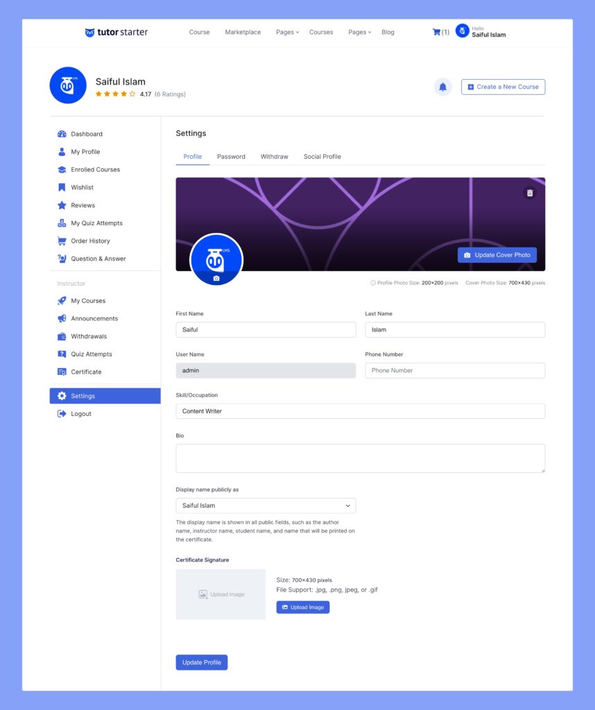 Documention | Editing Instructor Profile using Frontend Dashboard