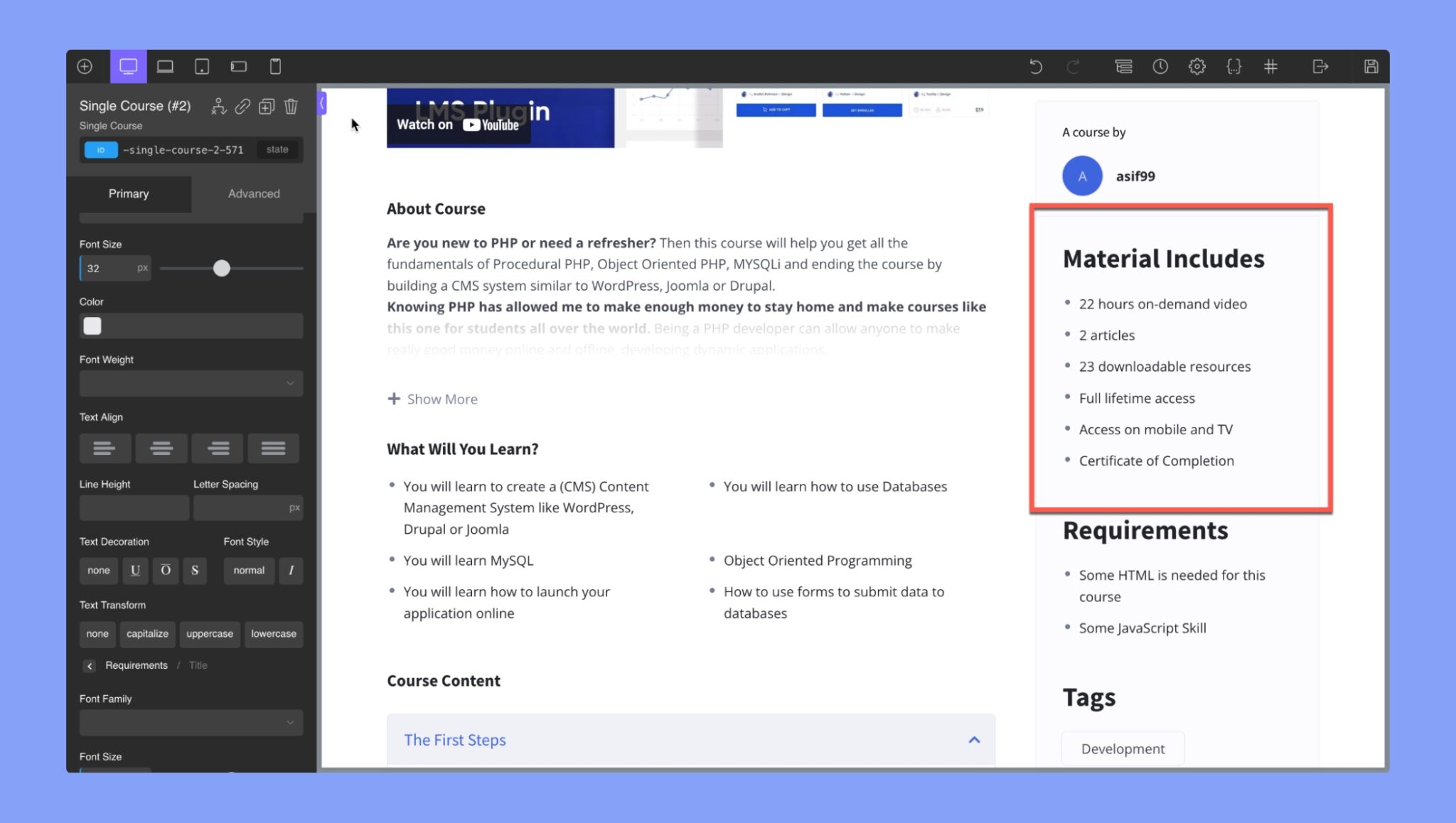 Documention | Single Course Template