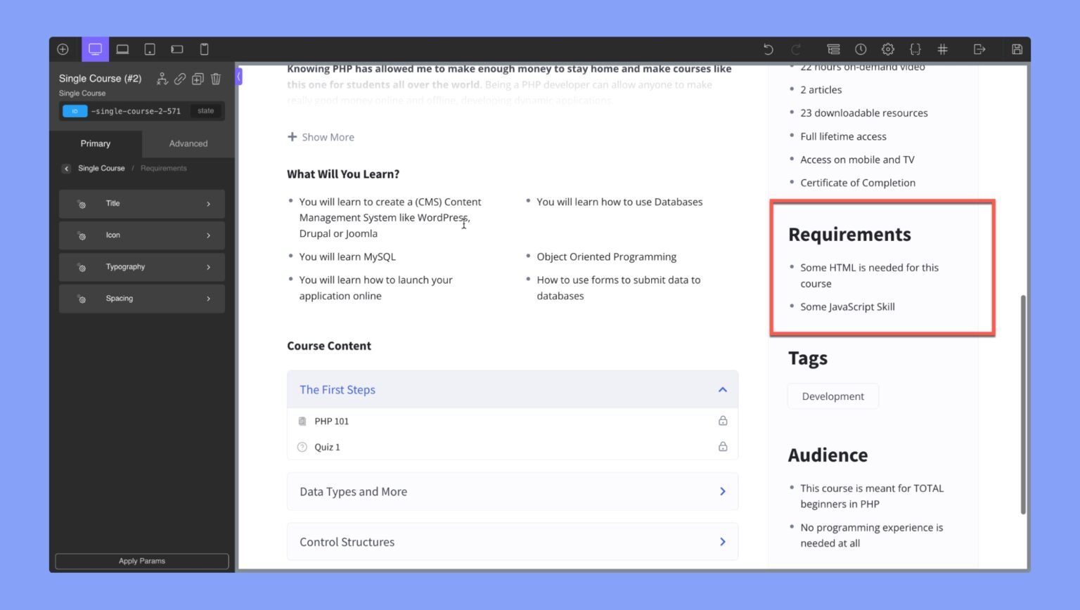 Documention | Single Course Template