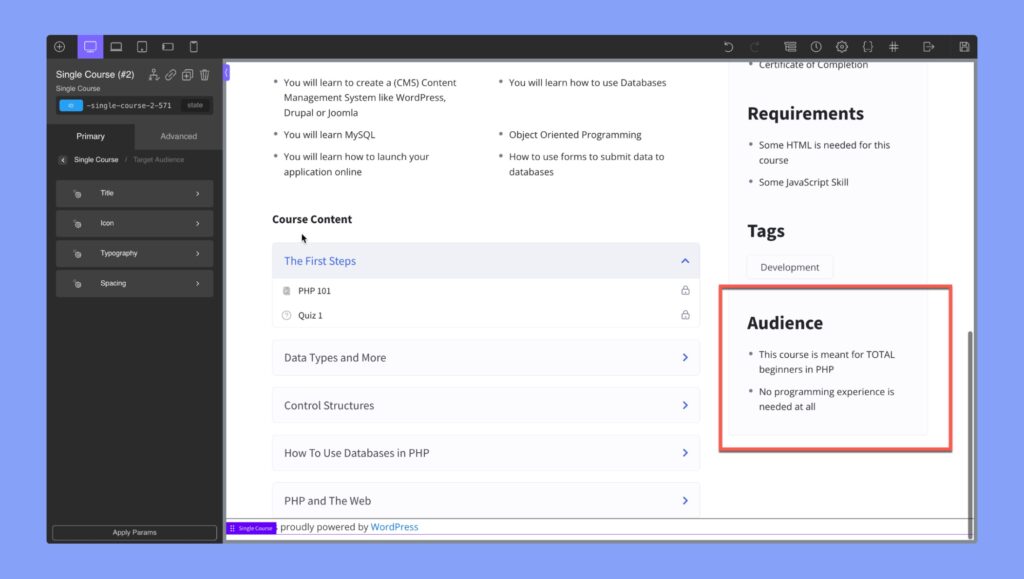 Documention | Single Course Template