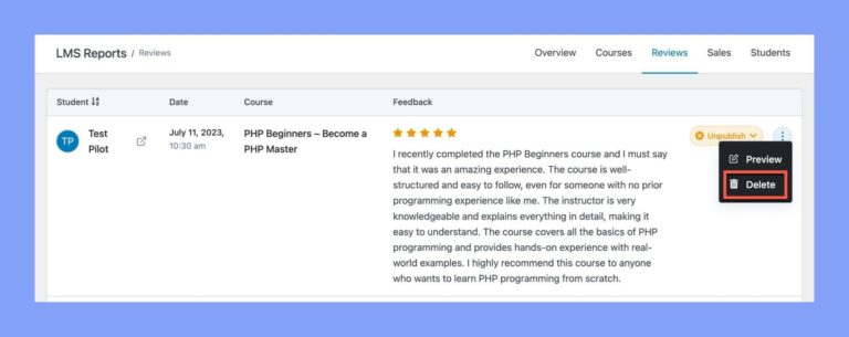 Documention | How to Approve and Manage Course Reviews in Tutor LMS