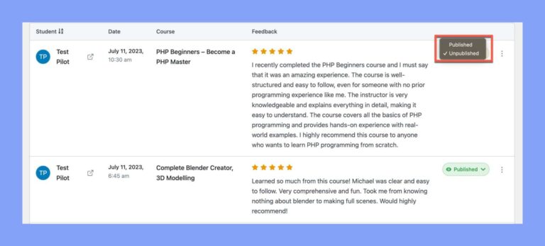 Documention | How to Approve and Manage Course Reviews in Tutor LMS