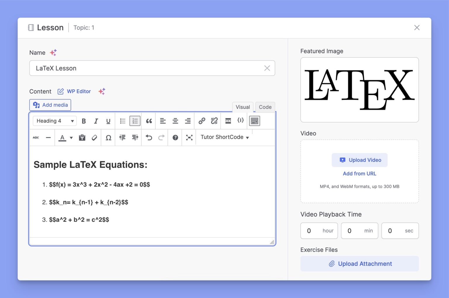 Documention | How to Add Math Equations in Tutor LMS using LaTex