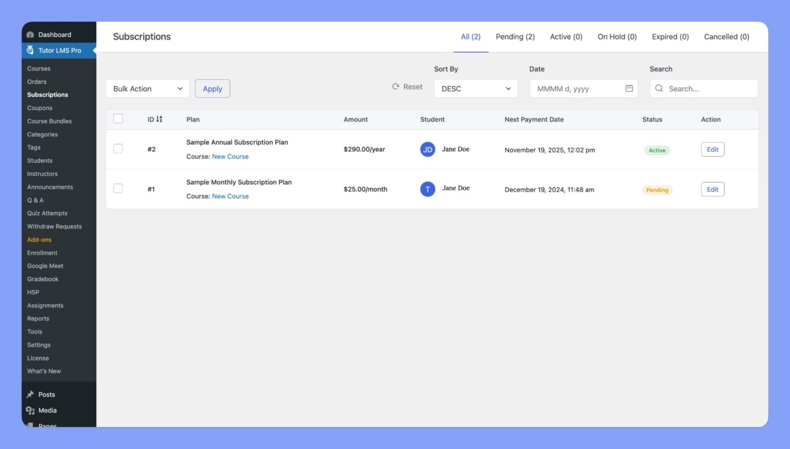 Documention | Subscriptions