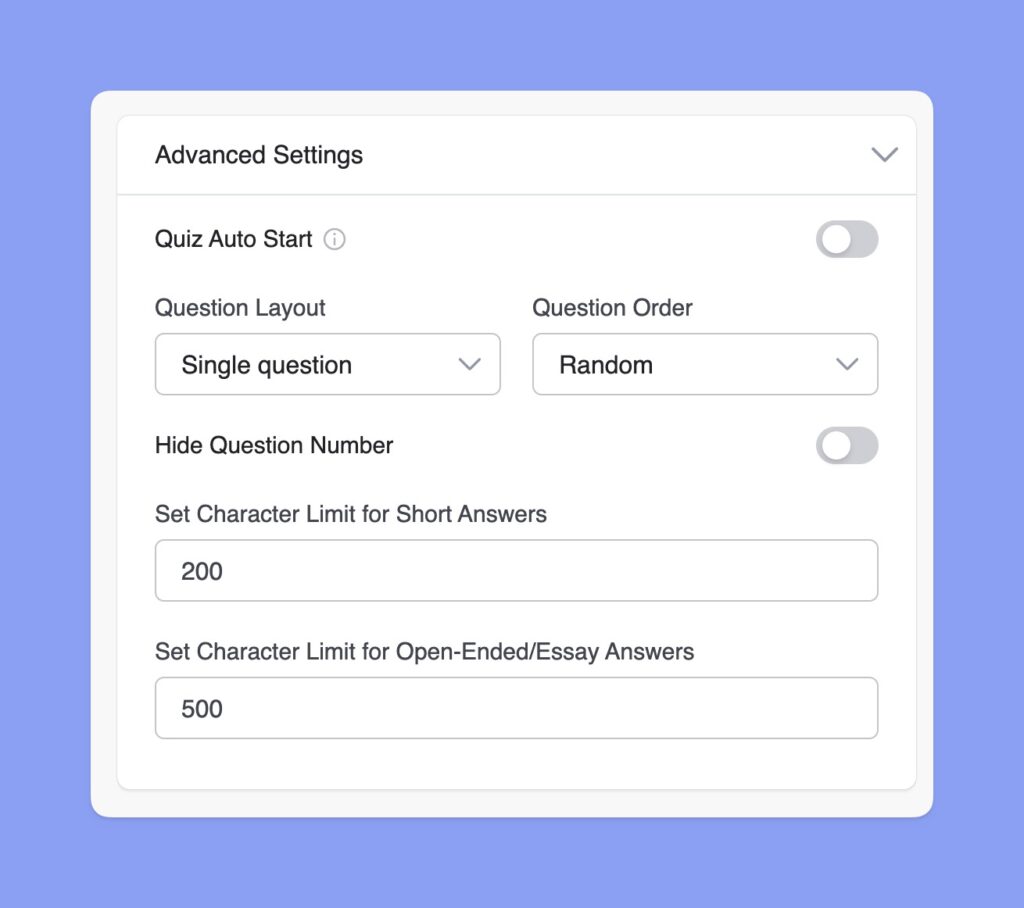 Documention | Quiz Settings Documention | Quiz Settings