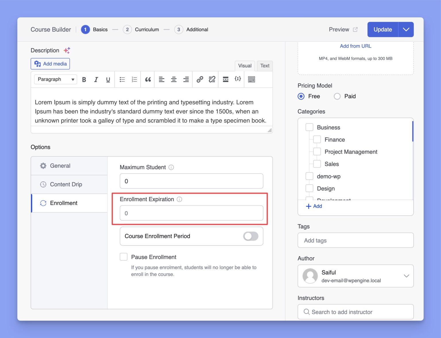 Documention | How to Set Enrollment Expiration to a Course
